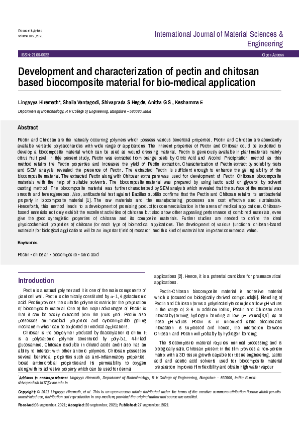 (PDF) Development and characterization of pectin and chitosan based ...