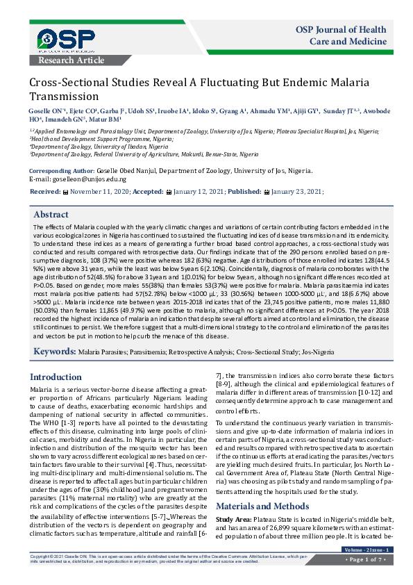 (PDF) Cross-Sectional Studies Reveal A Fluctuating But Endemic Malaria Transmission