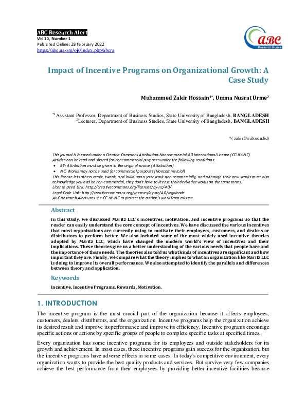 (PDF) Impact of Incentive Programs on Organizational Growth: A Case Study
