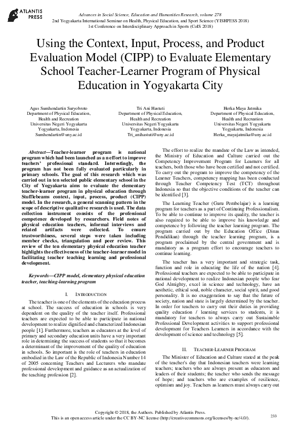 (PDF) Using the Context, Input, Process, and Product Evaluation Model (CIPP) to Evaluate ...