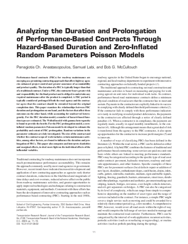 (PDF) Analyzing the Duration and Prolongation of Performance-Based Contracts through Hazard ...