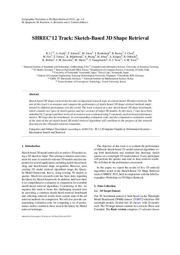 (PDF) SHREC'12 track: Sketch-based 3D shape retrieval