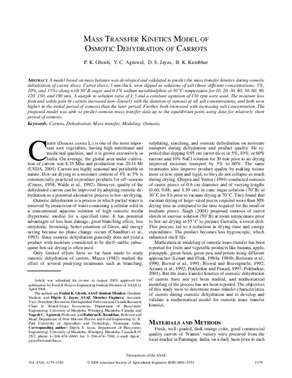 (PDF) Mass transfer kinetics model of osmotic dehydration of pineapple