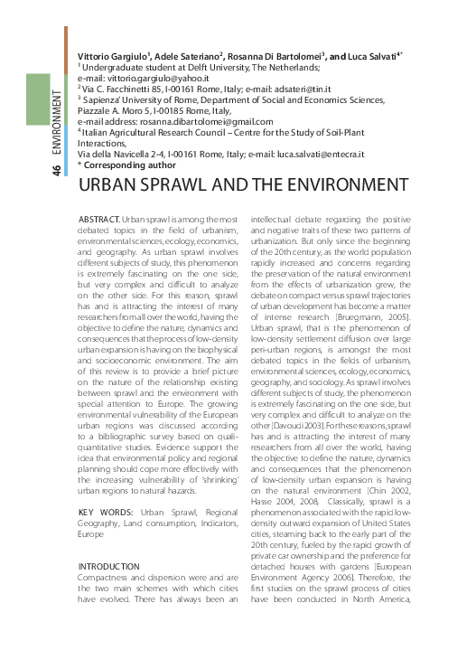 (PDF) Urban Sprawl and the Environment