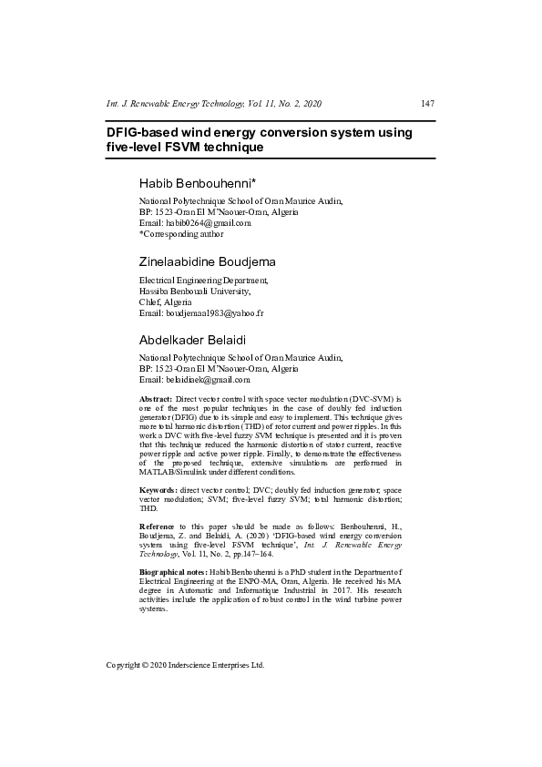 (PDF) DFIG-based Wind Energy Conversion System Using Matrix Converter ...