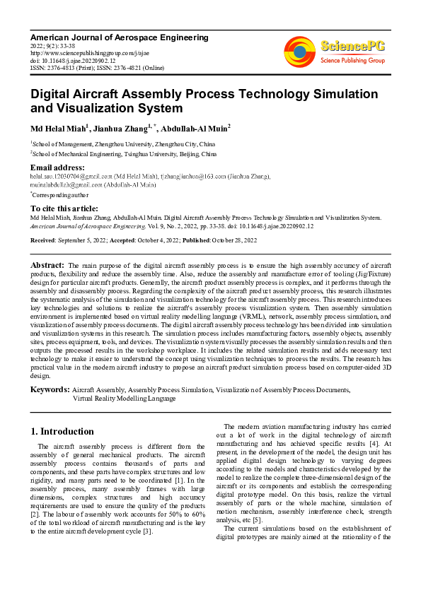 (PDF) Digital Aircraft Assembly Process Technology Simulation and Visualization System