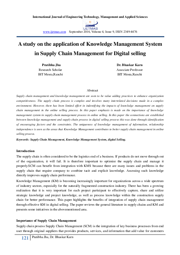 (PDF) Knowledge Management in Digital Supply Chains