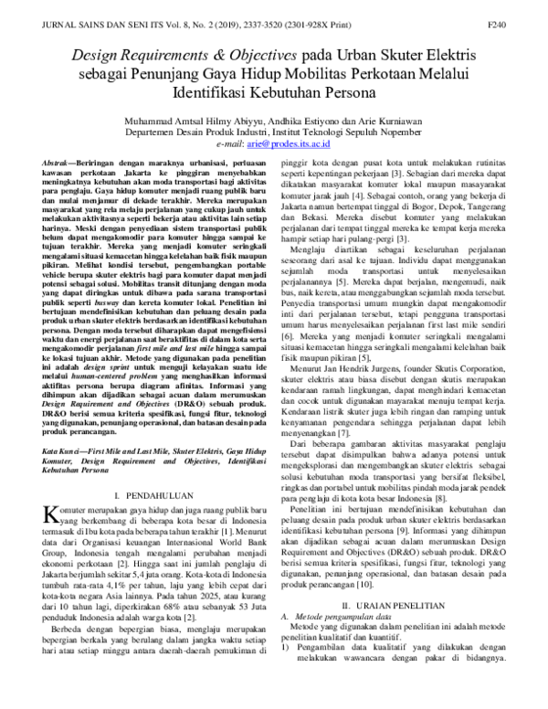 (PDF) Design Requirements & Objectives pada Urban Skuter Elektris ...