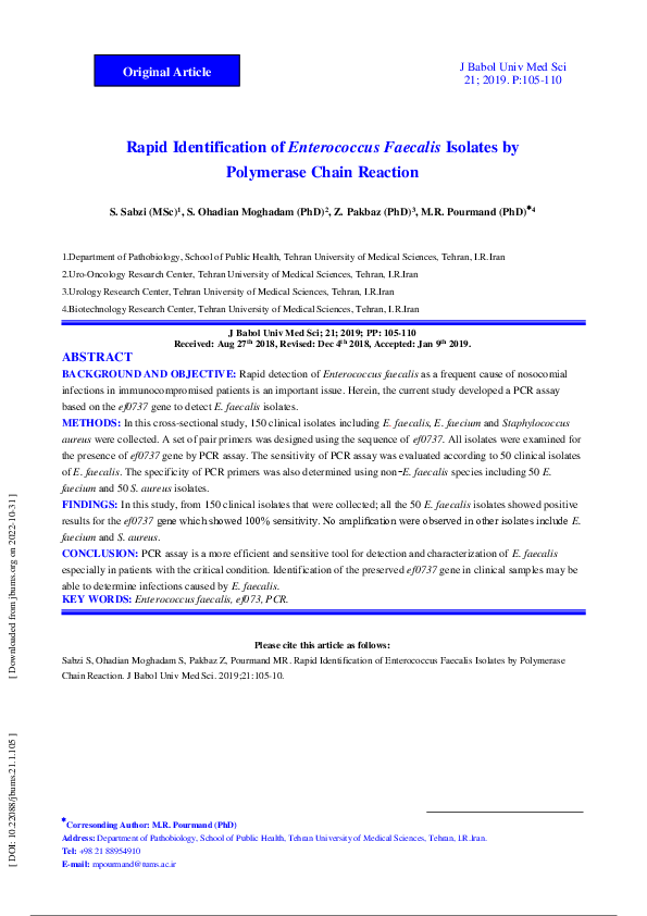 Pdf Rapid Identification Of Enterococcus Faecalis Isolates By