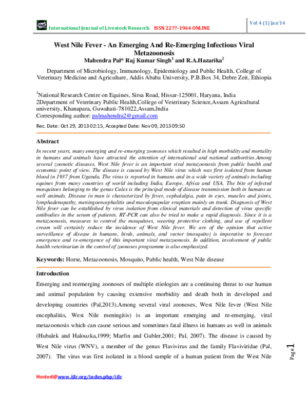 (PDF) West Nile Fever - An Emerging And Re-Emerging Infectious Viral ...
