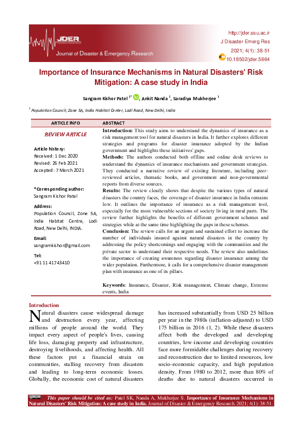 (PDF) Importance of Insurance Mechanisms in Natural Disasters' Risk ...