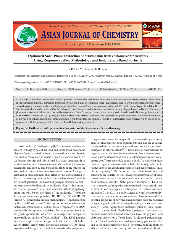 (PDF) Optimized Solid-Phase Extraction of Astaxanthin from Portunus ...