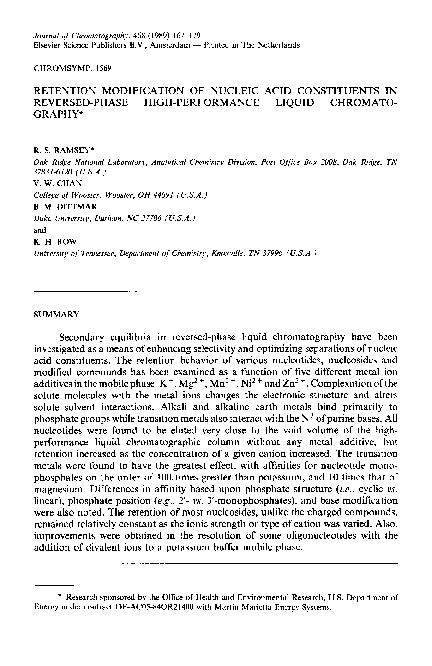 (PDF) Metal Ion Effects on Nucleic Acid HPLC Retention