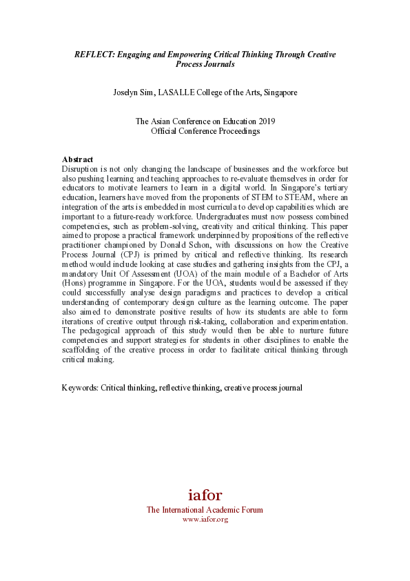 (PDF) REFLECT: Engaging and Empowering Critical Thinking Through ...
