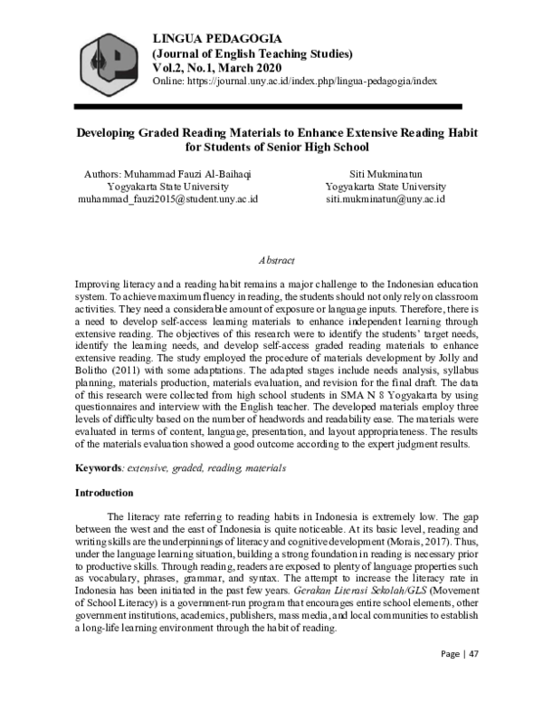 (PDF) Developing Graded Reading Materials to Enhance Extensive Reading ...