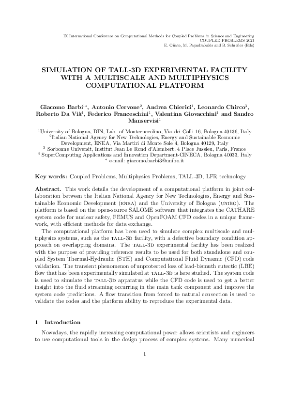 (PDF) Simulation of TALL-3D experimental facility with a multiscale and multiphysics ...