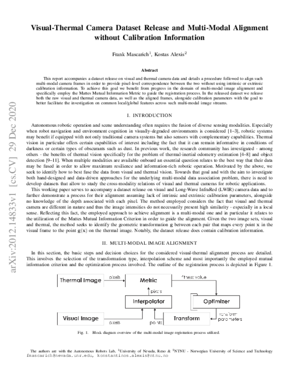 Pdf Visual Thermal Camera Dataset Release And Multi Modal Alignment Without Calibration