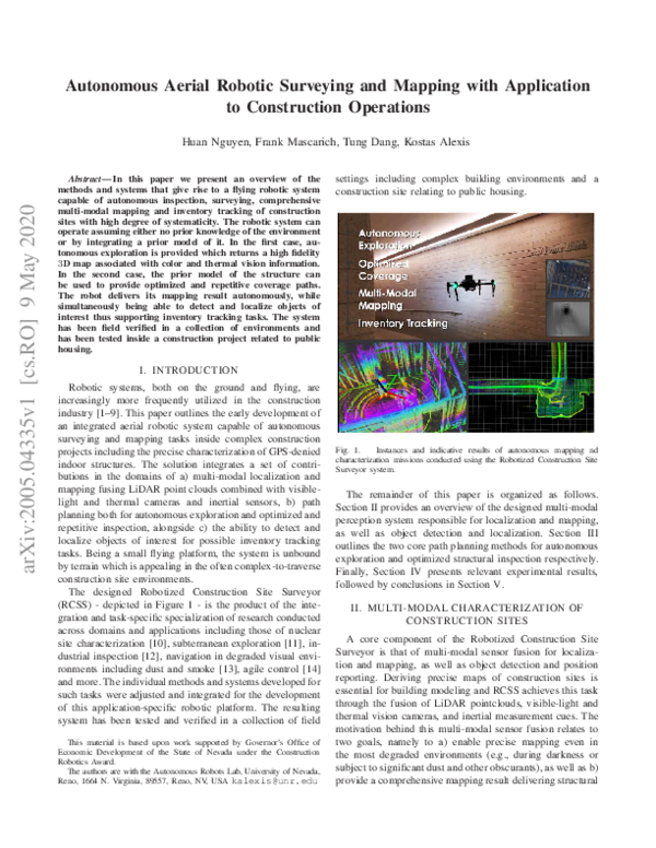 (PDF) Autonomous Aerial Robotic Surveying and Mapping with Application to Construction Operations
