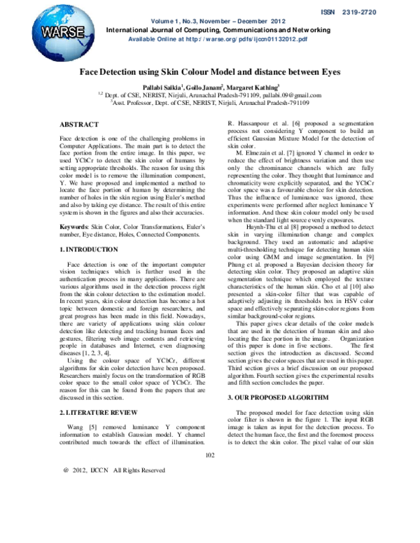 Pdf Face Detection Using Skin Colour Model And Distance Between Eyes