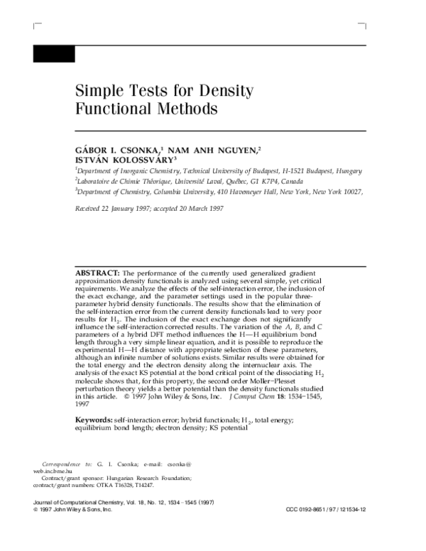 (PDF) Simple tests for density functional methods