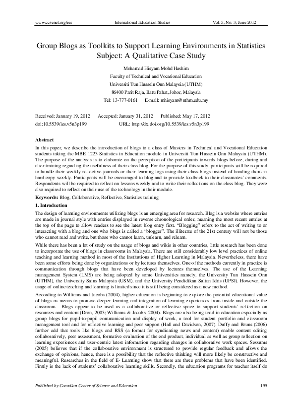 (PDF) Group Blogs as Toolkits to Support Learning Environments in ...