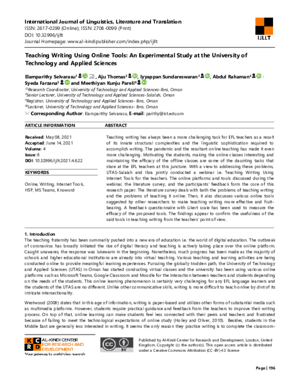 (PDF) Teaching Writing Using Online Tools: An Experimental Study at the ...