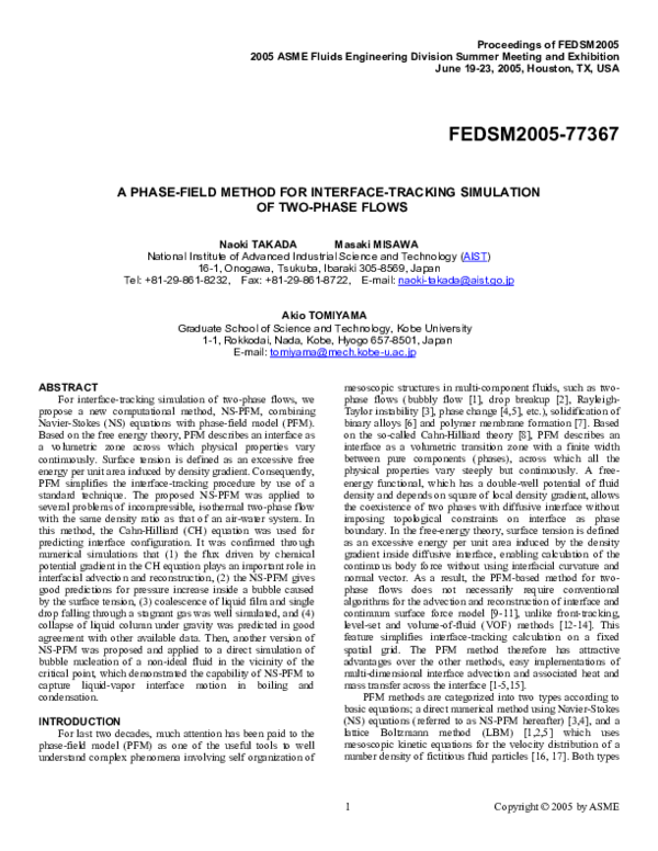 Pdf A Phase Field Method For Interface Tracking Simulation Of Two