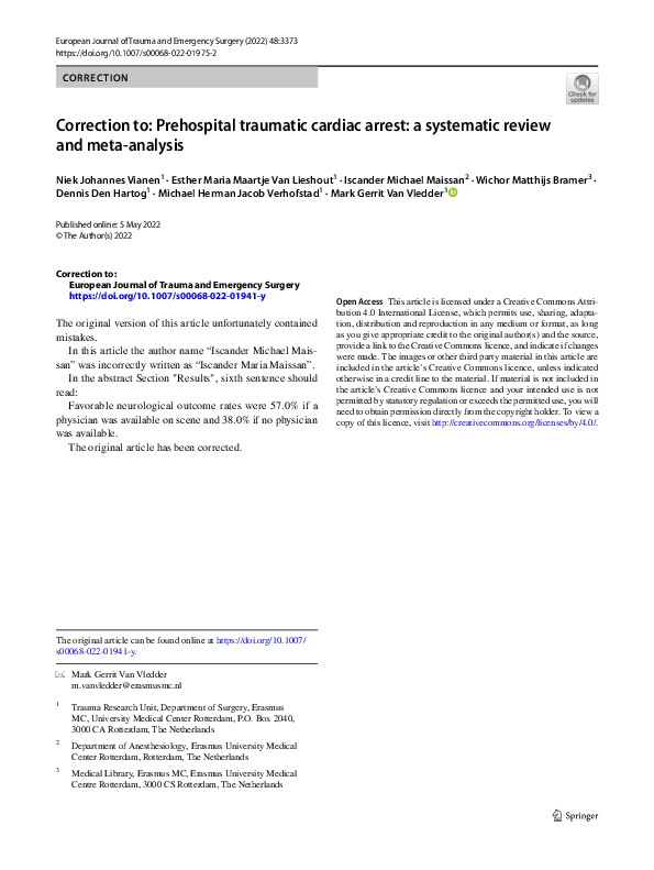 (PDF) Correction to: Prehospital traumatic cardiac arrest: a systematic ...