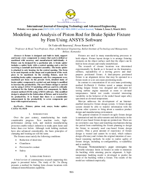 (PDF) Modeling and Analysis of Piston Rod for Brake Spider Fixture by Fem Using ANSYS Software