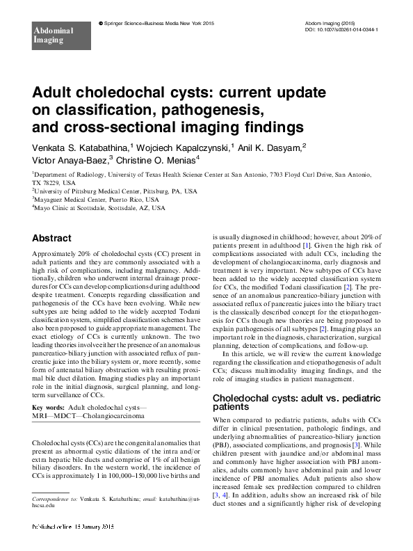 (PDF) Adult choledochal cysts: current update on classification, pathogenesis, and cross ...