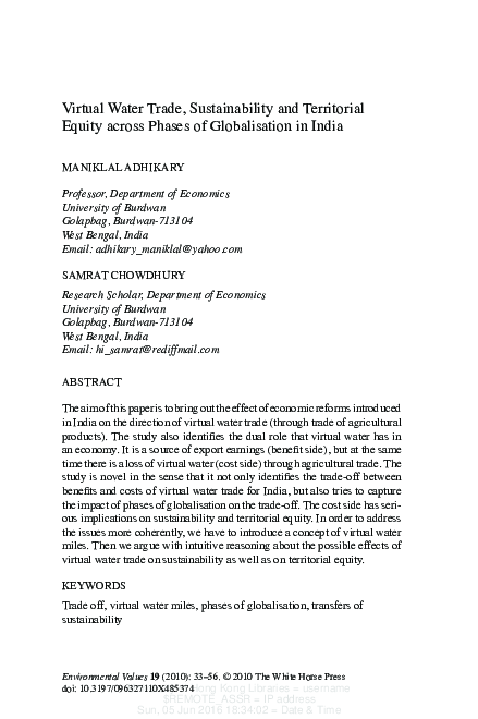(PDF) Virtual Water Trade, Sustainability and Territorial Equity across ...
