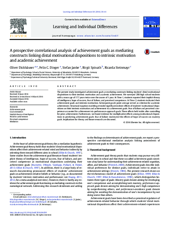 (PDF) A prospective correlational analysis of achievement goals as ...