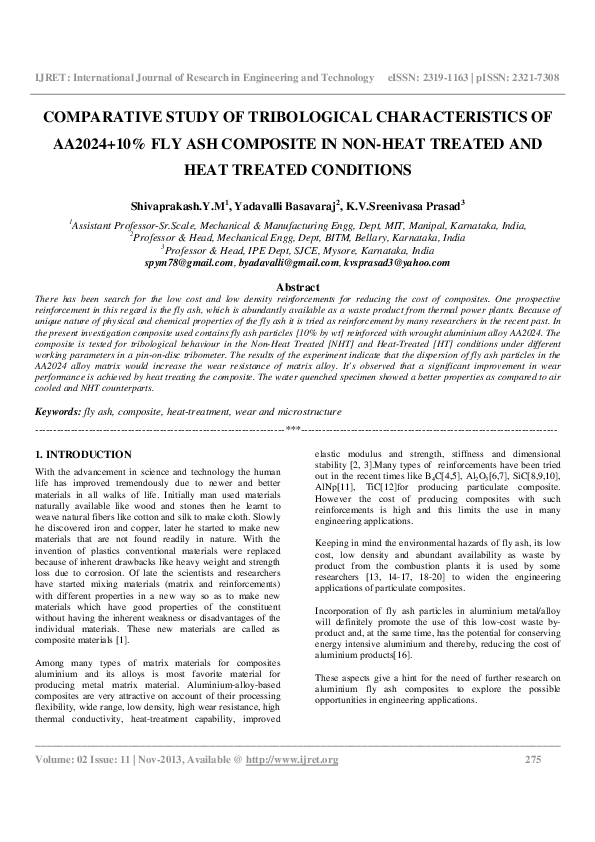 (PDF) Comparative Study of Tribological Characteristics of AA2024+10% Fly Ash Composite in Non ...