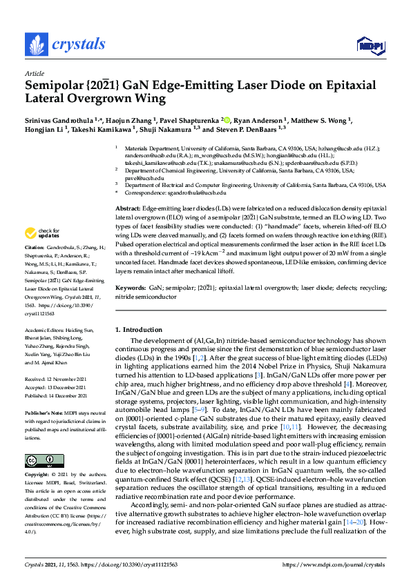 (PDF) Semipolar {202̅1} GaN Edge-Emitting Laser Diode on Epitaxial ...