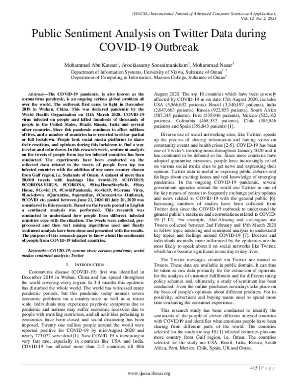 (PDF) Public Sentiment Analysis on Twitter Data during COVID-19 Outbreak