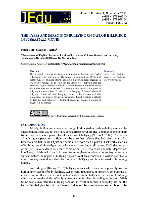 (PDF) The Types and Impacts of Bullying on Taylor Hillridge in ...