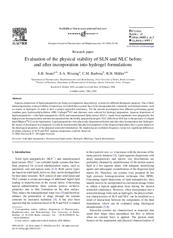(PDF) Evaluation of the physical stability of SLN and NLC before and ...