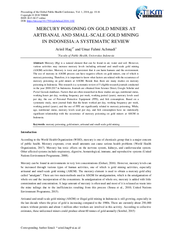 (PDF) Mercury Poisoning on Gold Miners at Artisanal and Small-Scale ...