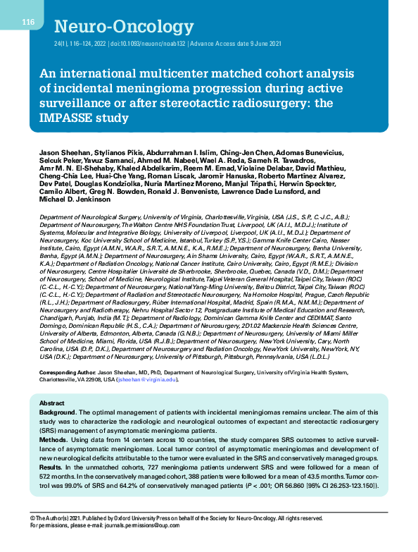 (PDF) An international multicenter matched cohort analysis of incidental meningioma progression ...