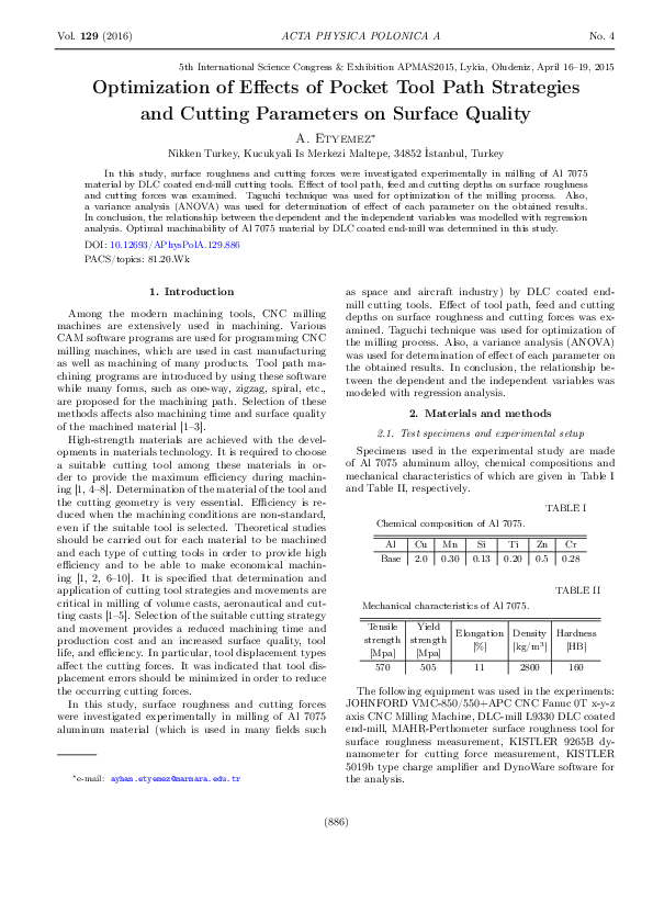 (PDF) Optimization of Effects of Pocket Tool Path Strategies and Cutting Parameters on Surface ...