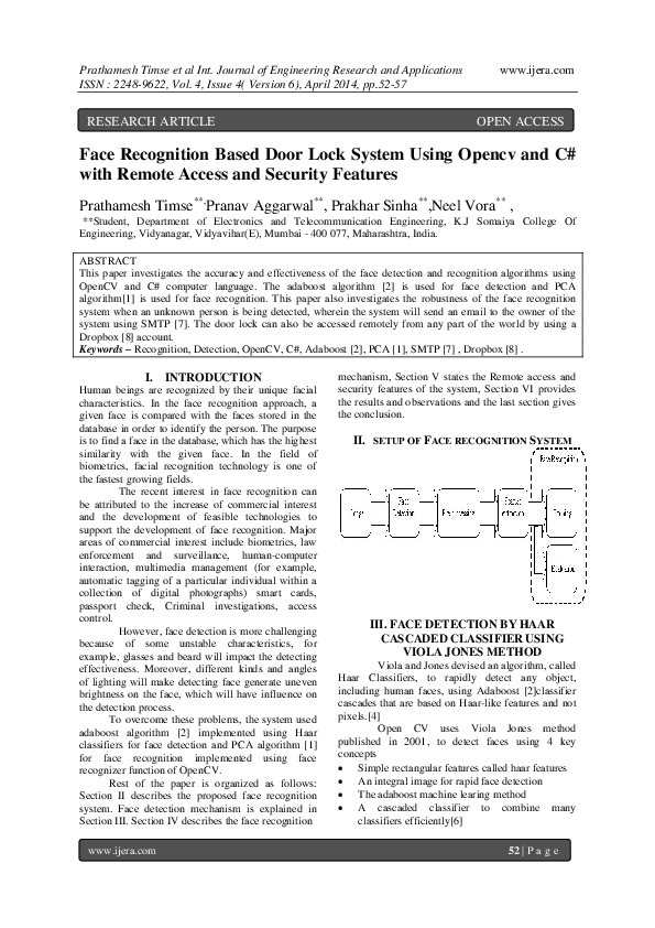 (PDF) Face Recognition Based Door Lock System Using Opencv and C# with Remote Access and ...