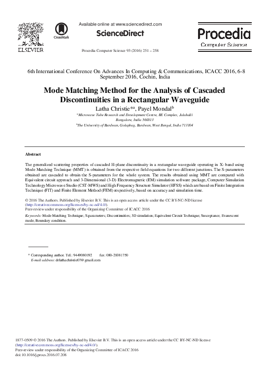Pdf Mode Matching Method For The Analysis Of Cascaded Discontinuities