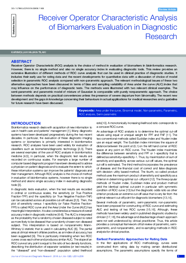 (PDF) Receiver Operator Characteristic Analysis of Biomarkers ...