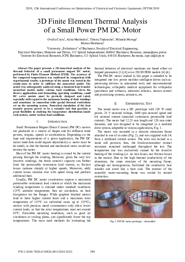 (PDF) 3D Finite Element thermal analysis of a small power PM DC motor