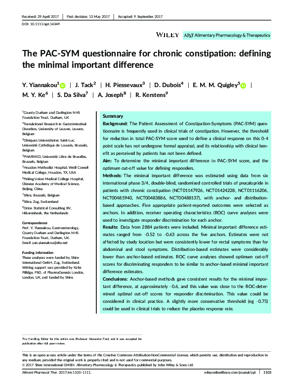 (PDF) The PAC-SYM questionnaire for chronic constipation: defining the ...