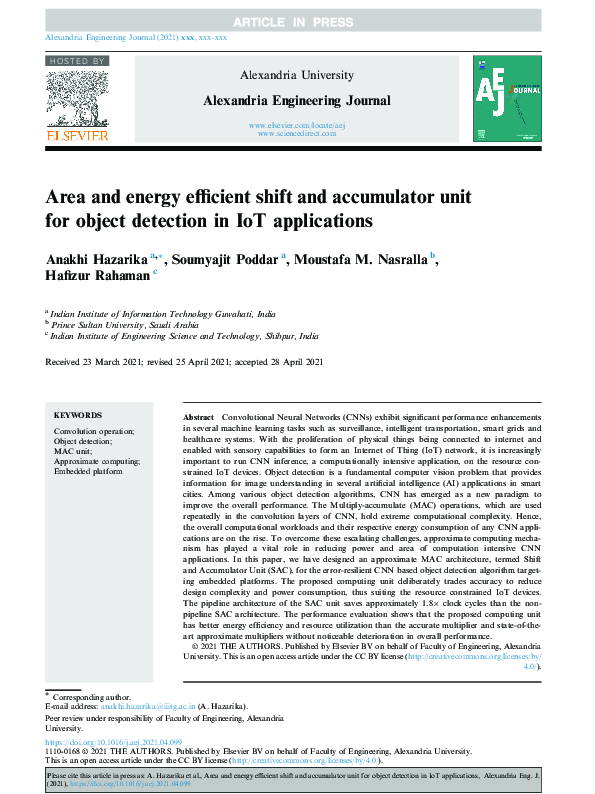 Pdf Area And Energy Efficient Shift And Accumulator Unit For Object Detection In Iot Applications