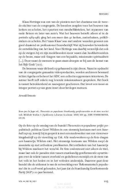 (PDF) Koos-jan de Jager ed., Theocratie en populisme: Staatkundig ...