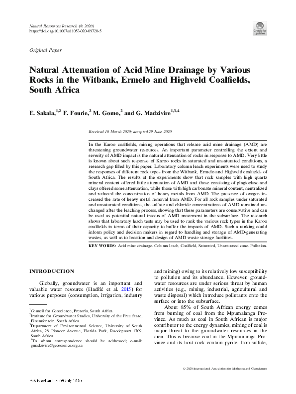(PDF) Natural Attenuation of Acid Mine Drainage by Various Rocks in the ...