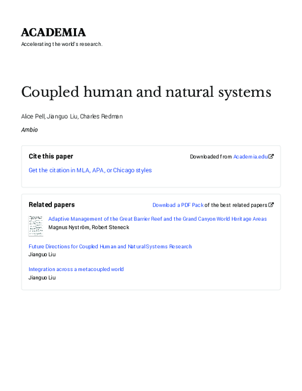 (PDF) Coupled human and natural systems | 野 邱 - Academia.edu