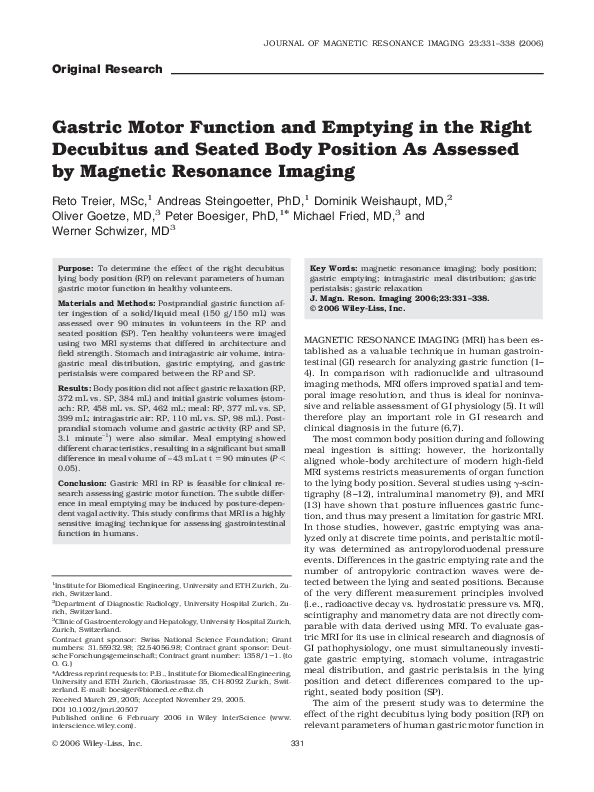 (PDF) Gastric motor function and emptying in the right decubitus and ...